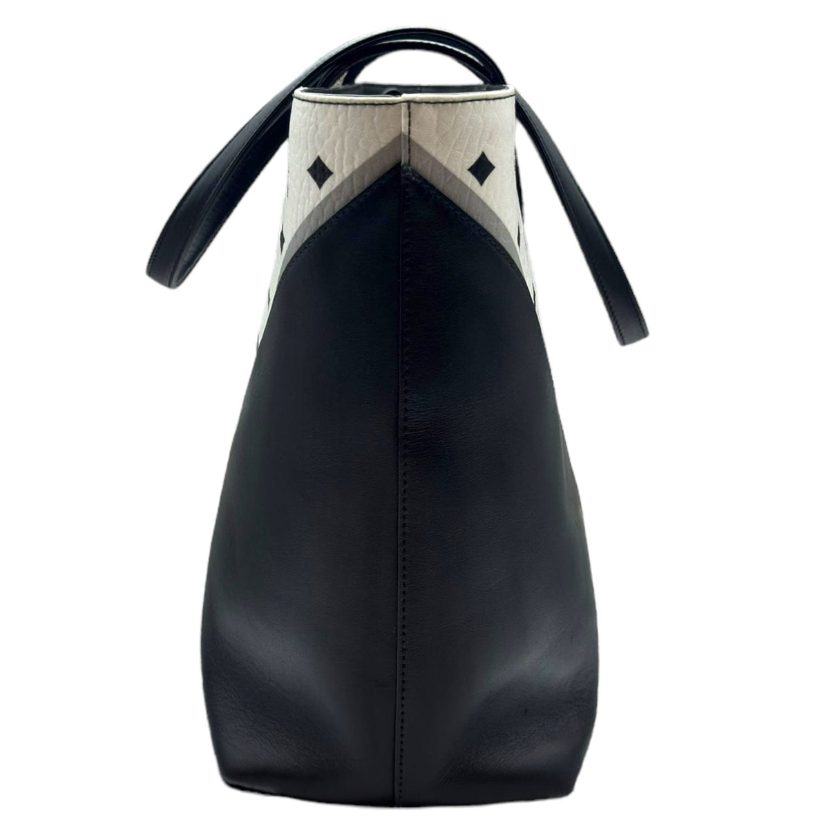 MCM Visetos Chevron Shopper Tote - Black & White– Wag N Purr Shop